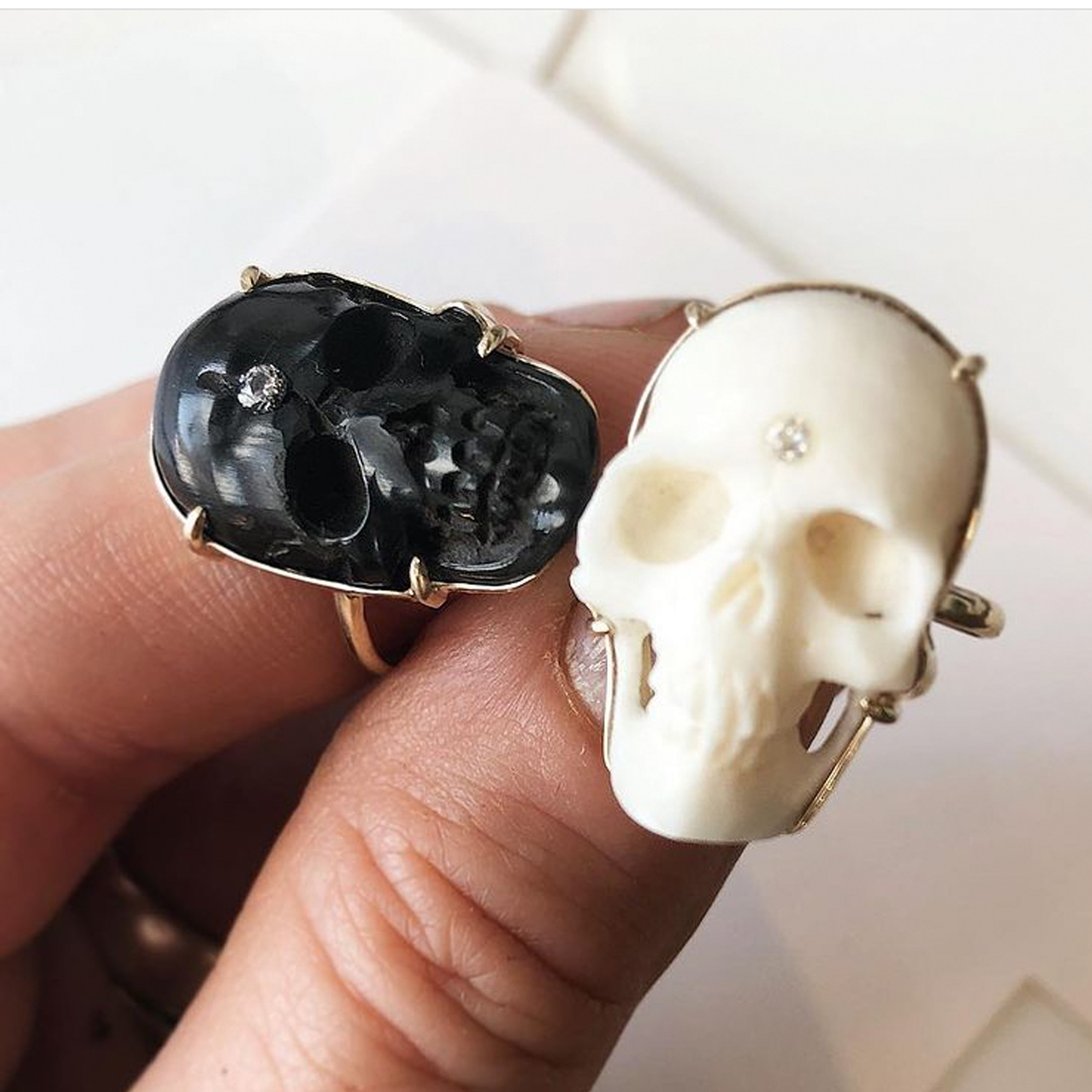 Custom Skully Ring with Diamond – Iwona Ludyga Design